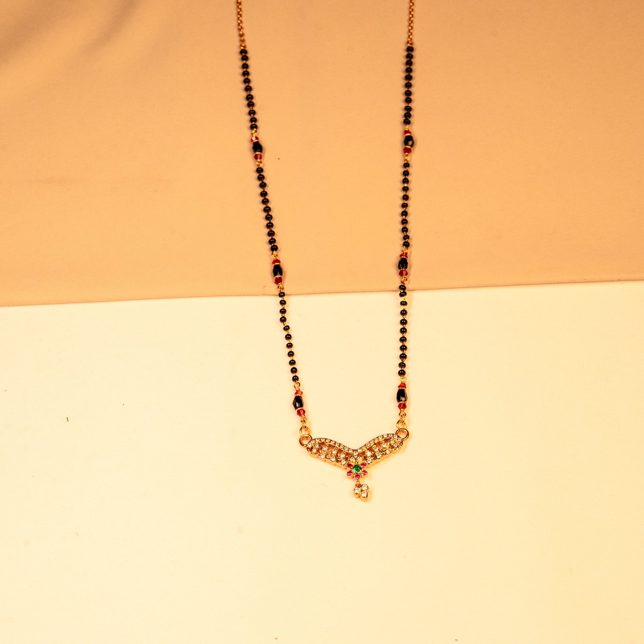 Red And Black Beed Cz Studed Magalsuthra Chain – Iyraa